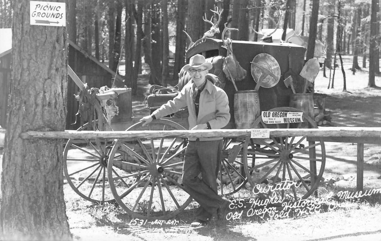 RPPC Gold Hill, Oregon Historical Museum Curator Wagon Western 1950s ...