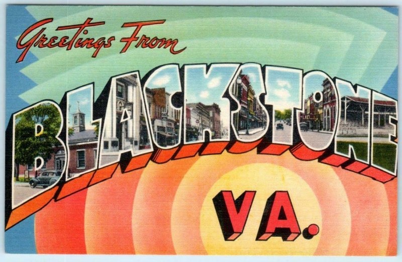 Large Letter Linen BLACKSTONE, VIRGINIA VA ca 1940s Linen Curteich ...
