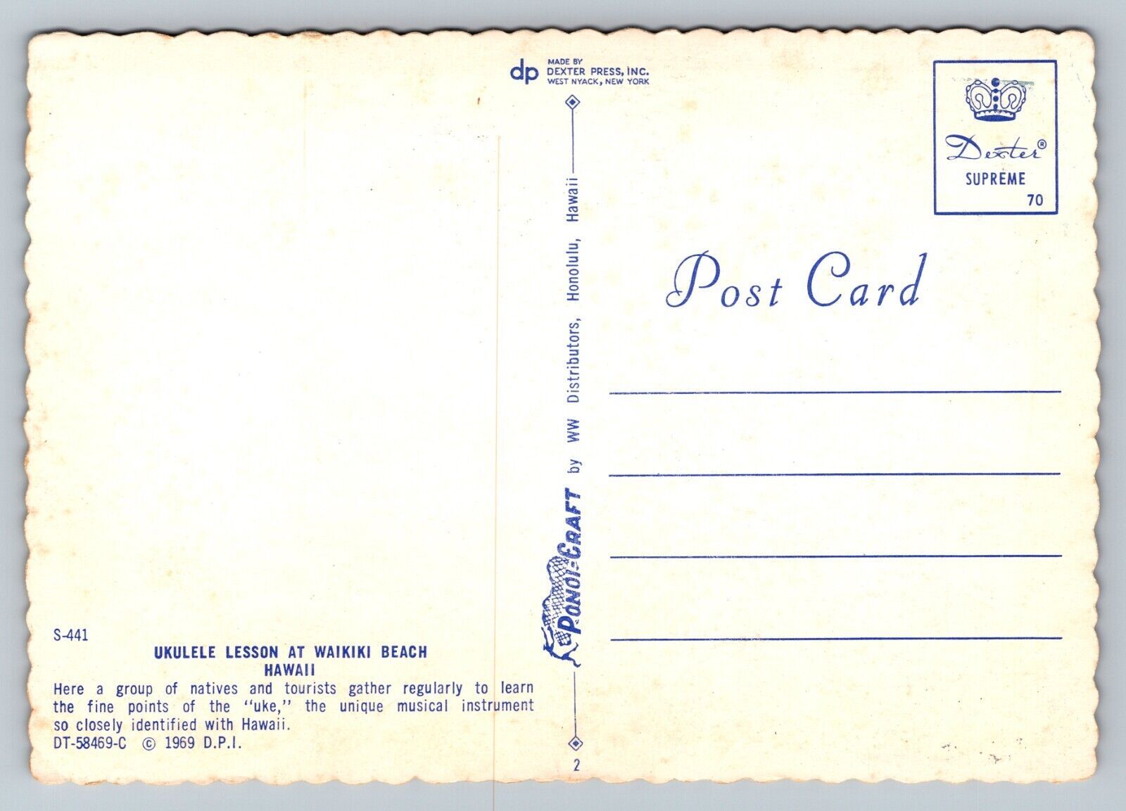 Ukulele Lesson At Waikiki Beach Hawaii Vintage Unposted Postcard ...