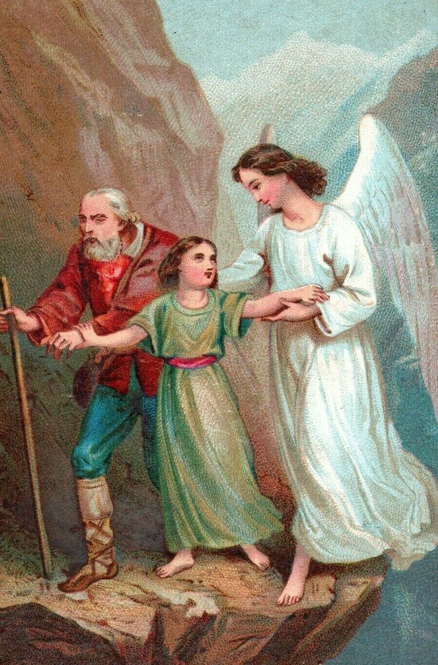 Victorian Trade Card Guardian Angel Blind Man Child Mountain Beautiful ...