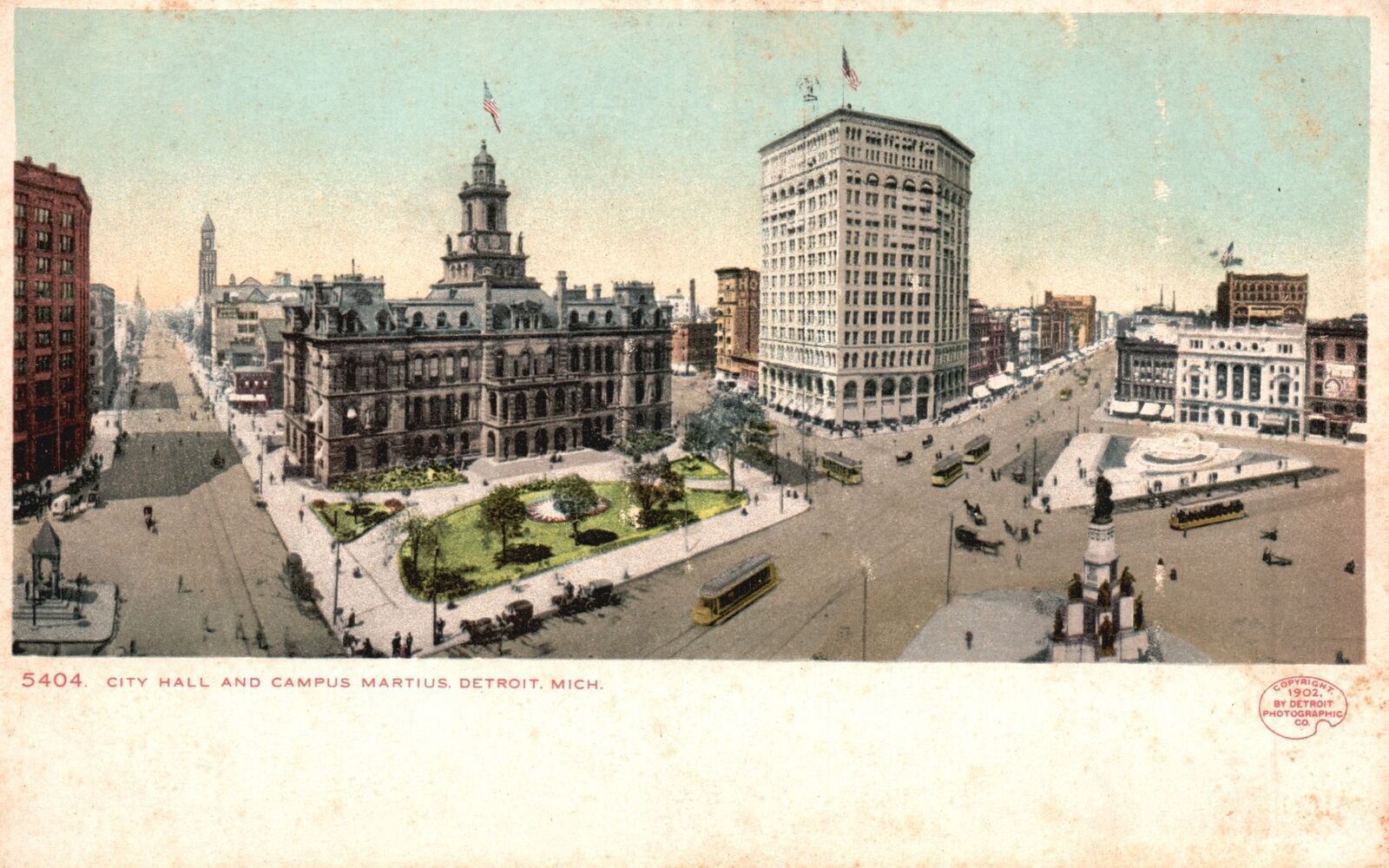 Vintage Postcard City Hall and Campus Martius Buildings Square Detroit ...