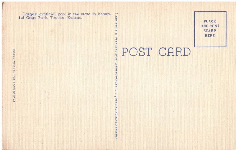 Vintage Postcard Swimming Pool at Gage Park Topeka Kansas | United ...