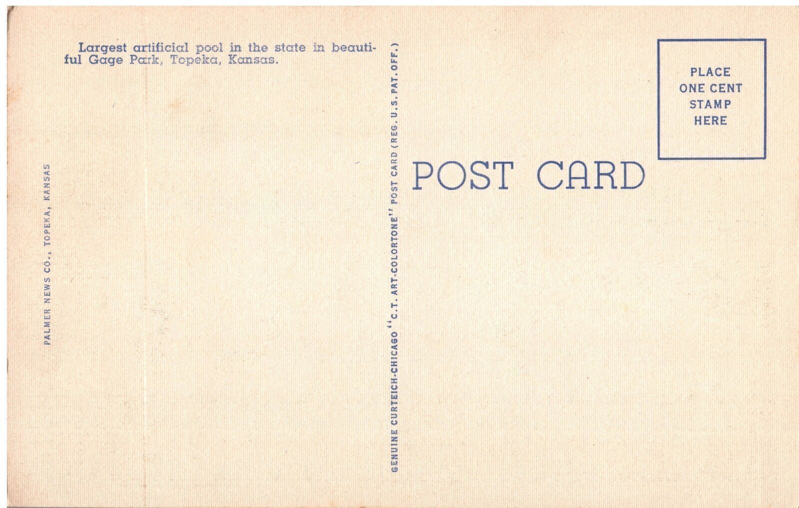 Vintage Postcard Swimming Pool at Gage Park Topeka Kansas | United ...