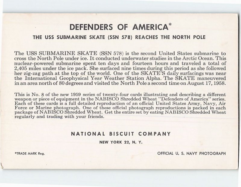 Postcard The USS Submarine SKATE (SSN 578) Reaches The North Pole ...