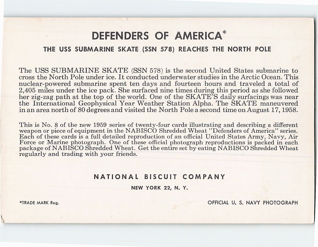 Postcard The USS Submarine SKATE (SSN 578) Reaches The North Pole ...