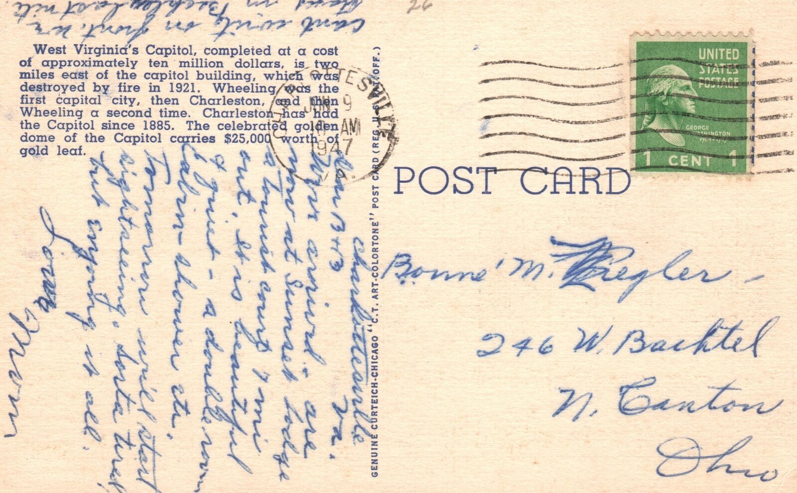 Vintage Postcard 1947 State Capitol In Kanawha River Charleston West ...