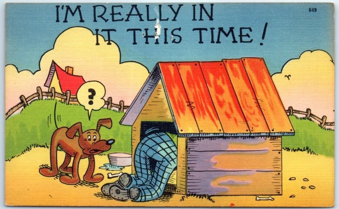Postcard - I'm Really In It This Time! with Dog House Humor Comic Art ...