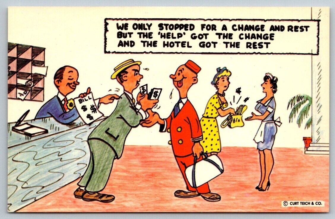 Vintage Saucy Cartoon Humor Postcard - Hotel - Stopped For A Change and ...