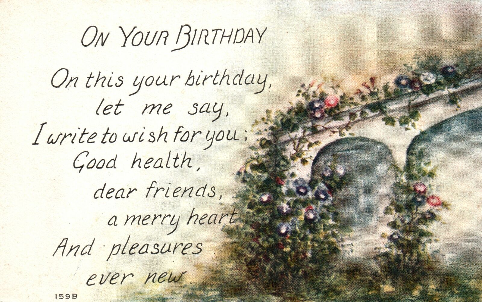 Vintage Postcard On Your Birthday Greetings And Wishes Flowering Vines ...