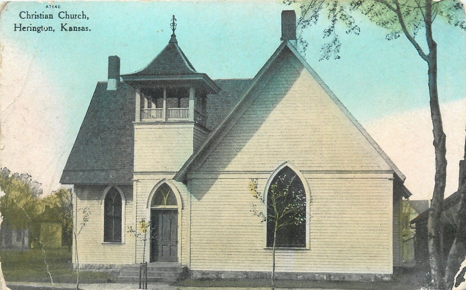 Herington KS~New Trees, One Protected @ Christian Church~Belltower 1910 ...