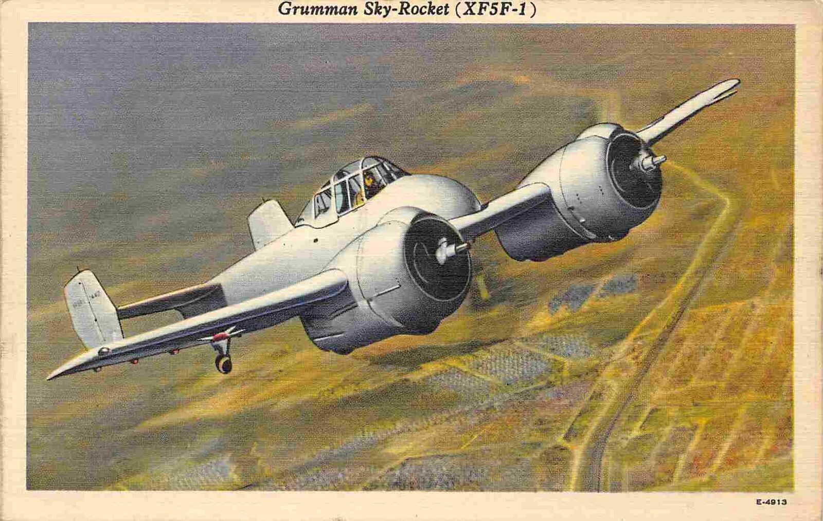 Grumman Sky Rocket XFSF-1 Fighter Military Plane WWII linen postcard ...