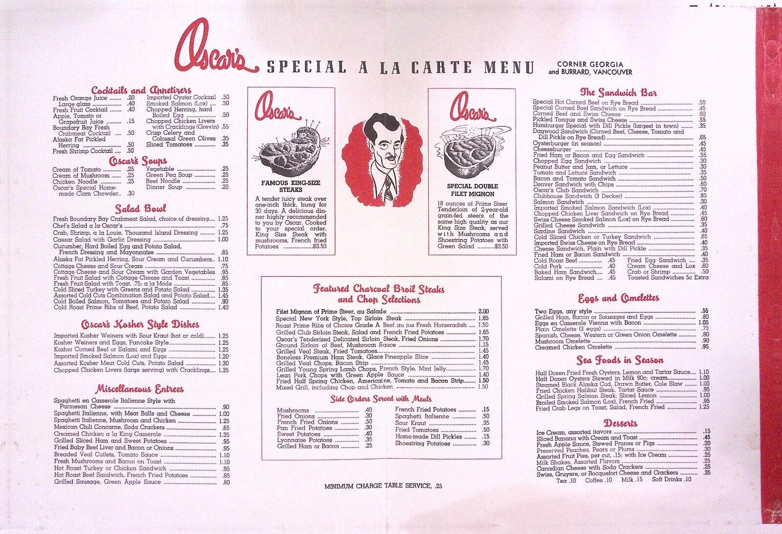 1940s Oscar's Restaurant Menu Vancouver B.C. Many Celebrities on Cover ...