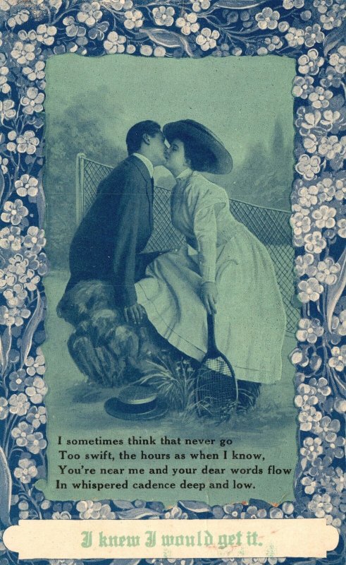 Vintage Postcard 1912 Lovers Couple Kissing In Tennis Court Romance ...