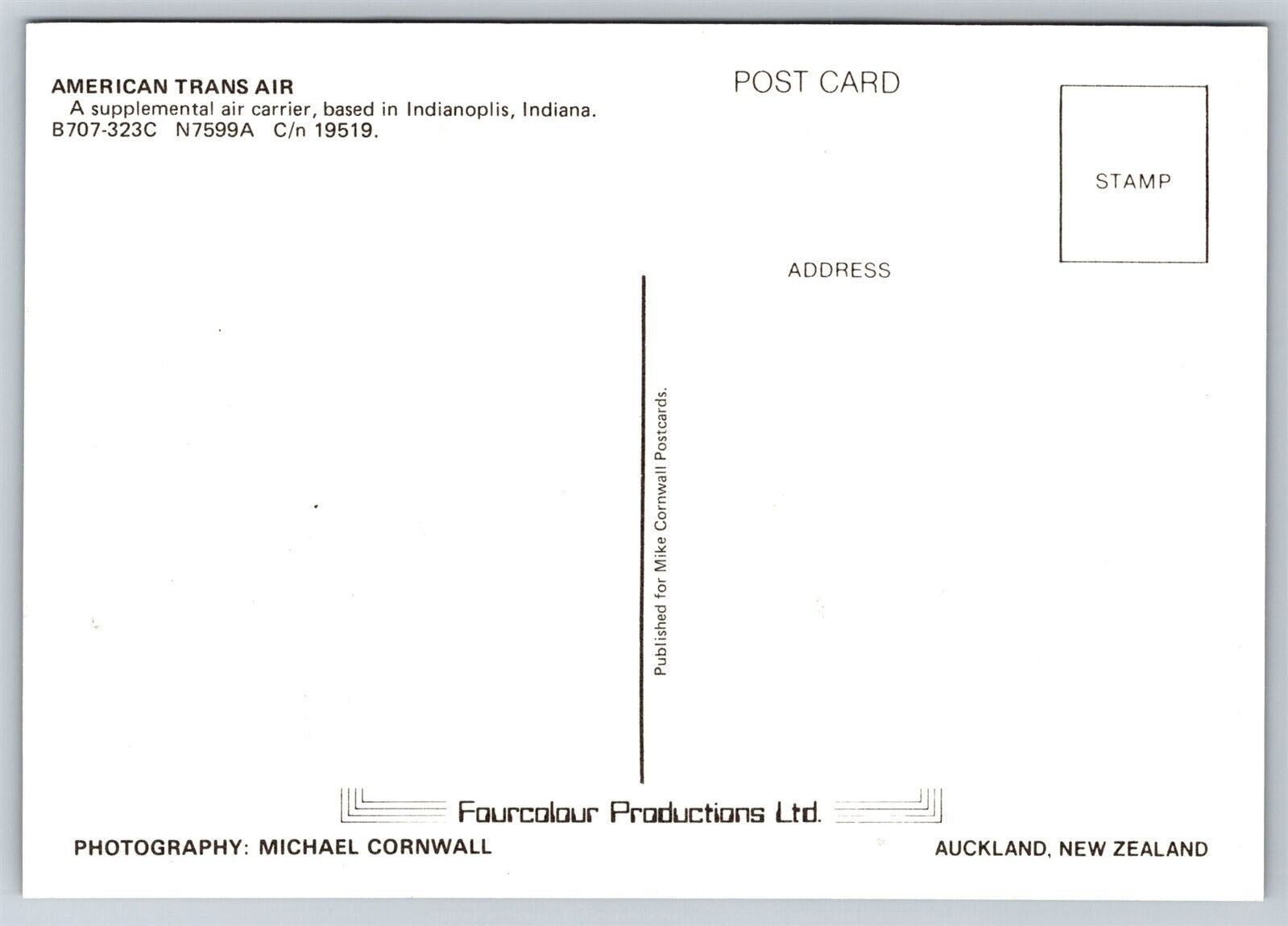 Airplane Postcard American Trans Air Airways Airlines Boeing 707-323C ...