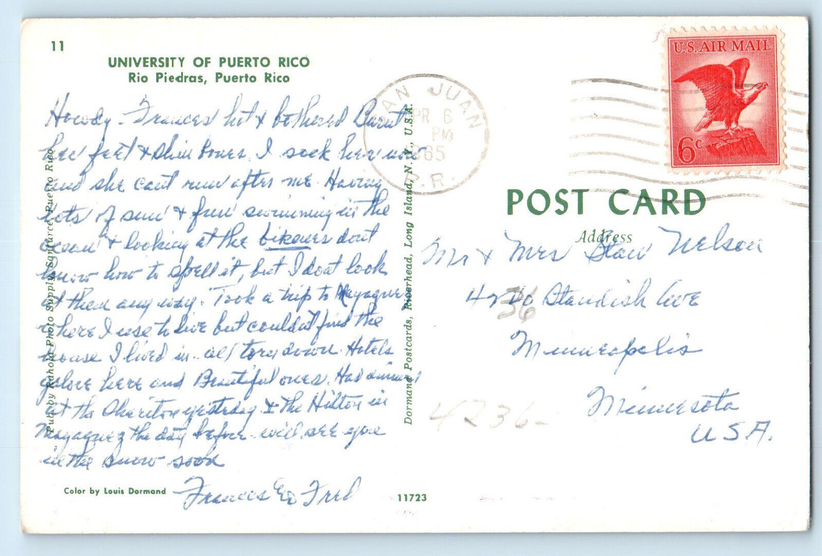 Rio Piedras Puerto Rico Postcard University of Puerto Rico 1965 Vintage ...