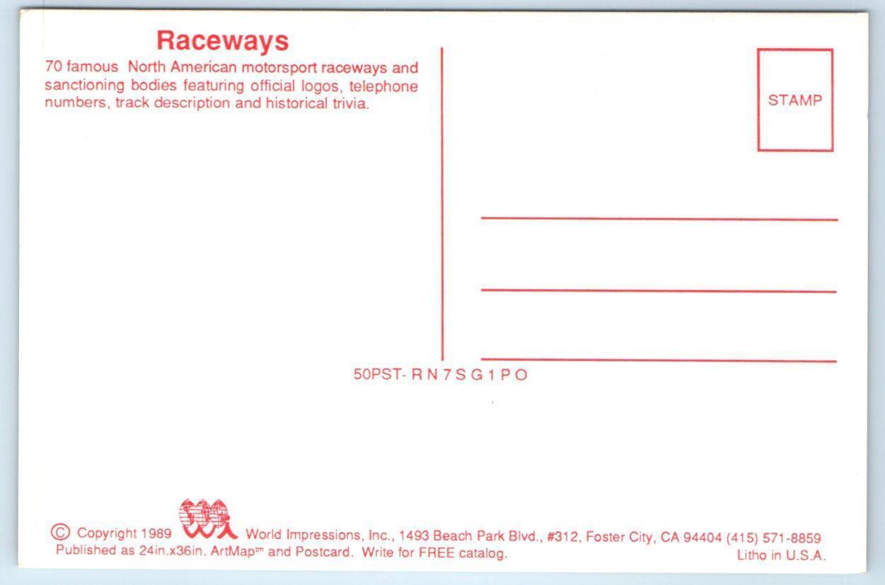 North American MOTORSPORTS RACEWAYS Art Map Race Cars 1987 ~ 4"x6 ...