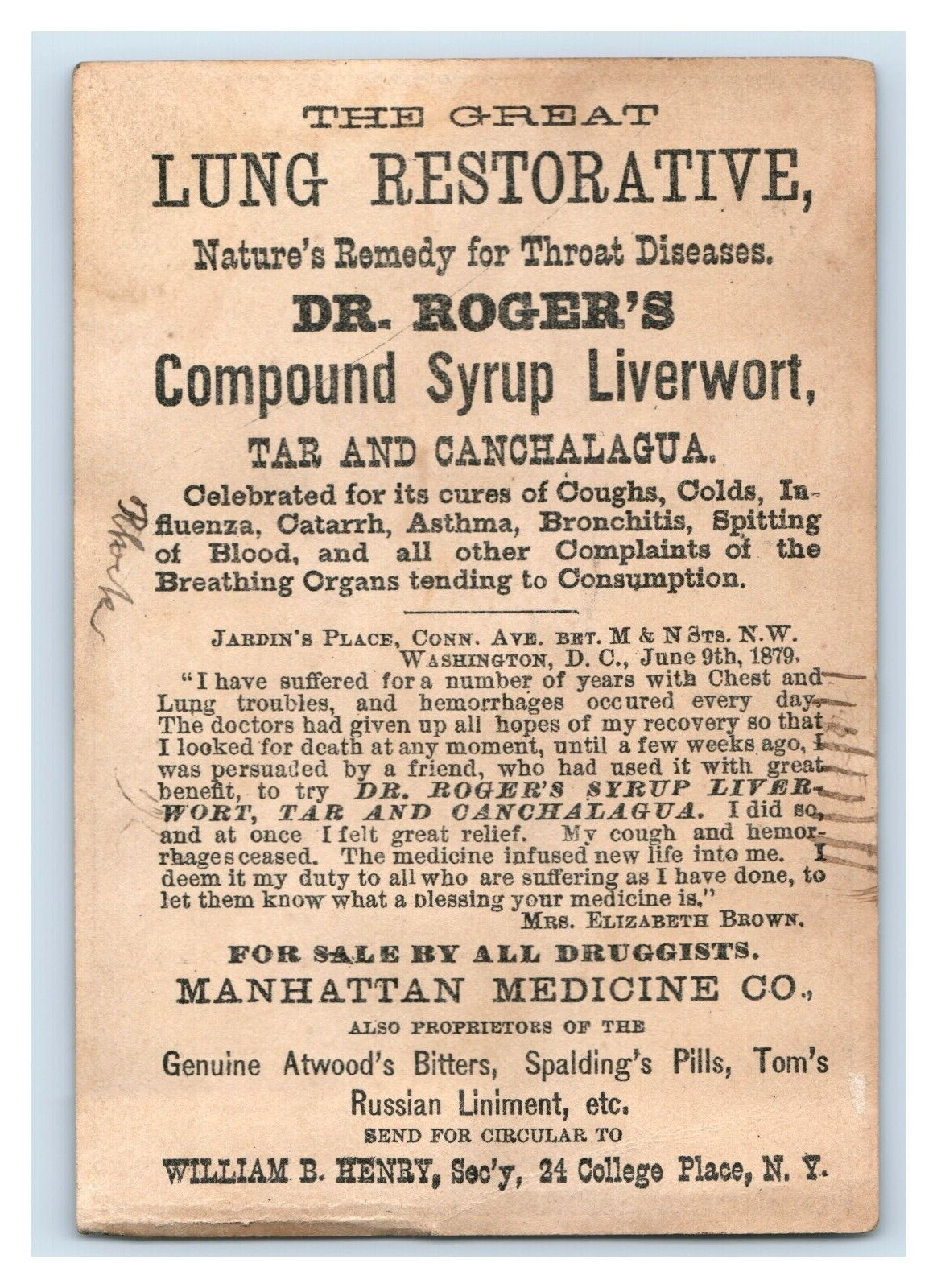 1880s DR. Roger's Syrup Liverwort Tar & Canchalagua Quack Medicine Dog ...