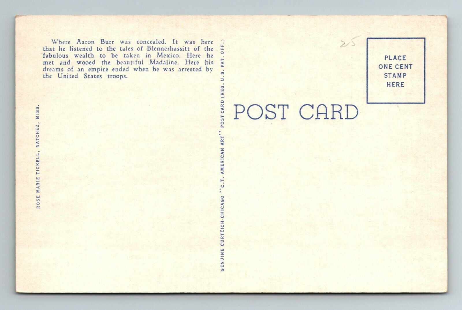 Natchez MS-Mississippi, Windy Hill Manor A. Burr Capture, Vintage Linen ...