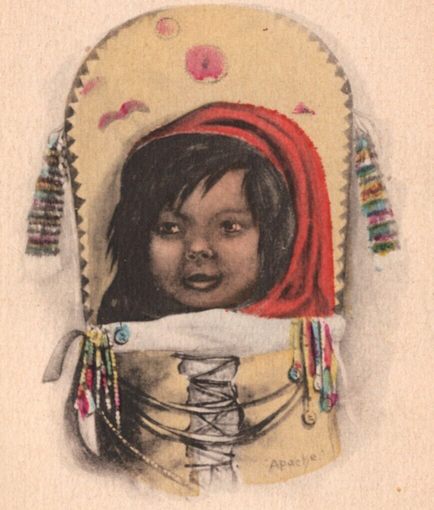 Apache Baby Cradleboard Hand Colored Tinted Native American DB Postcard ...