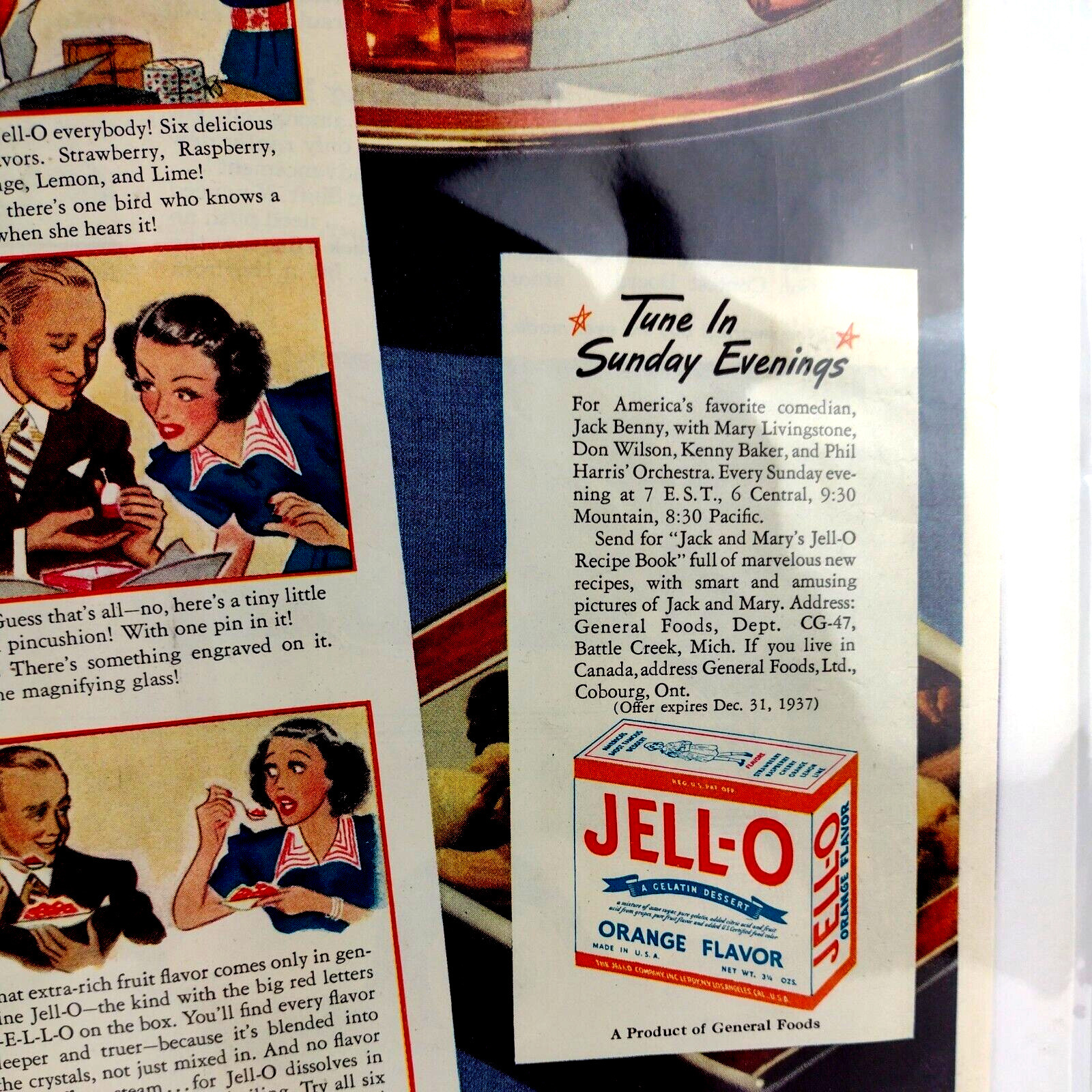 1937 General Foods Jell-O Vintage Print Ad Jack Benny's Fan Mail Orange ...