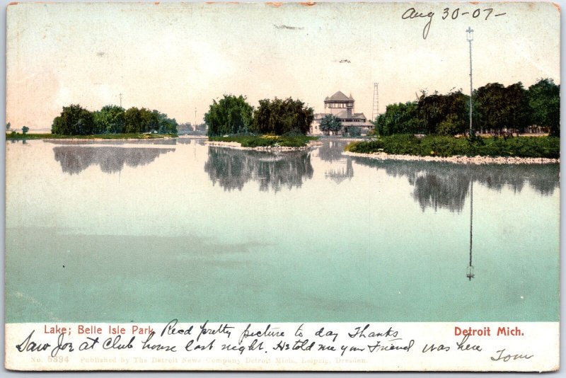 Vintage Postcard Lake Scene at Belle Isle Park at Detroit Michigan 1907 ...