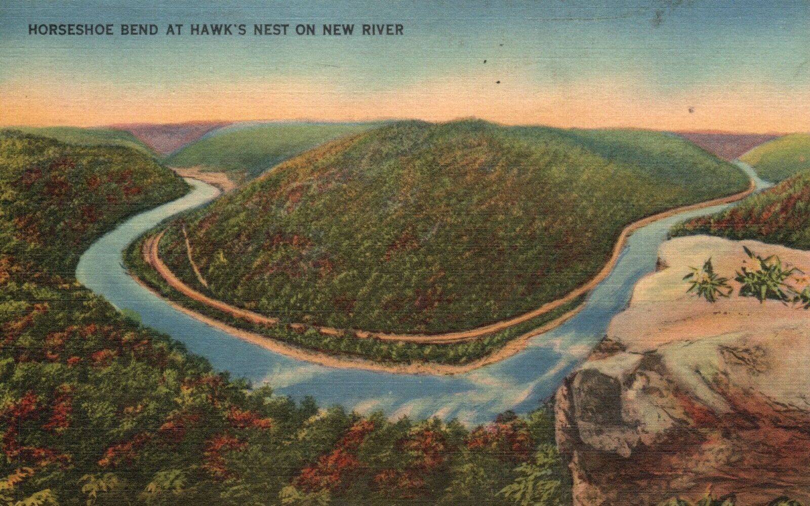 Vintage Postcard 1941 Horseshoe Bend at Hawk's Nest on the New River ...