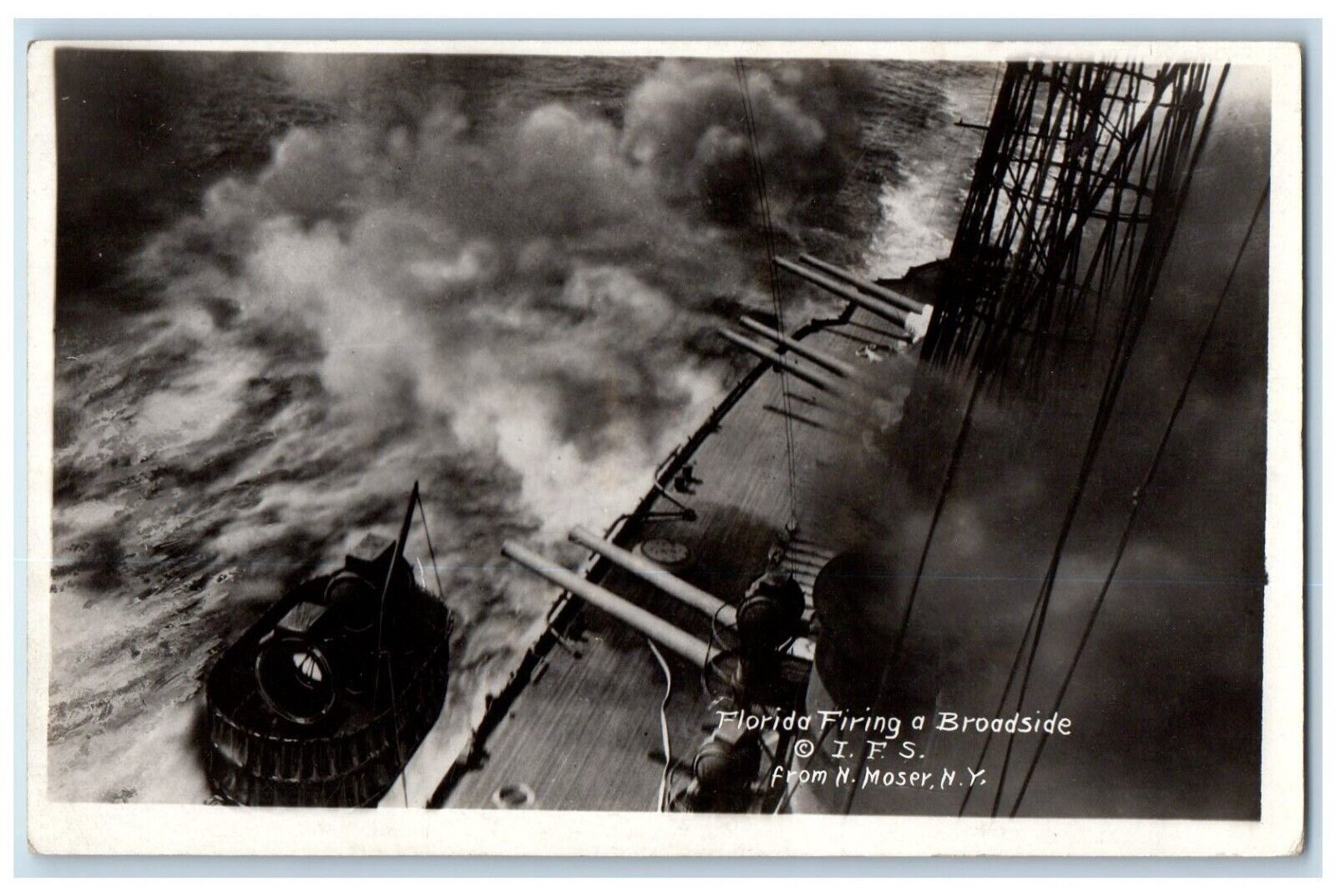 c1910's USS Florida Firing Broadside IFS Moser NY Navy Ship RPPC Photo ...