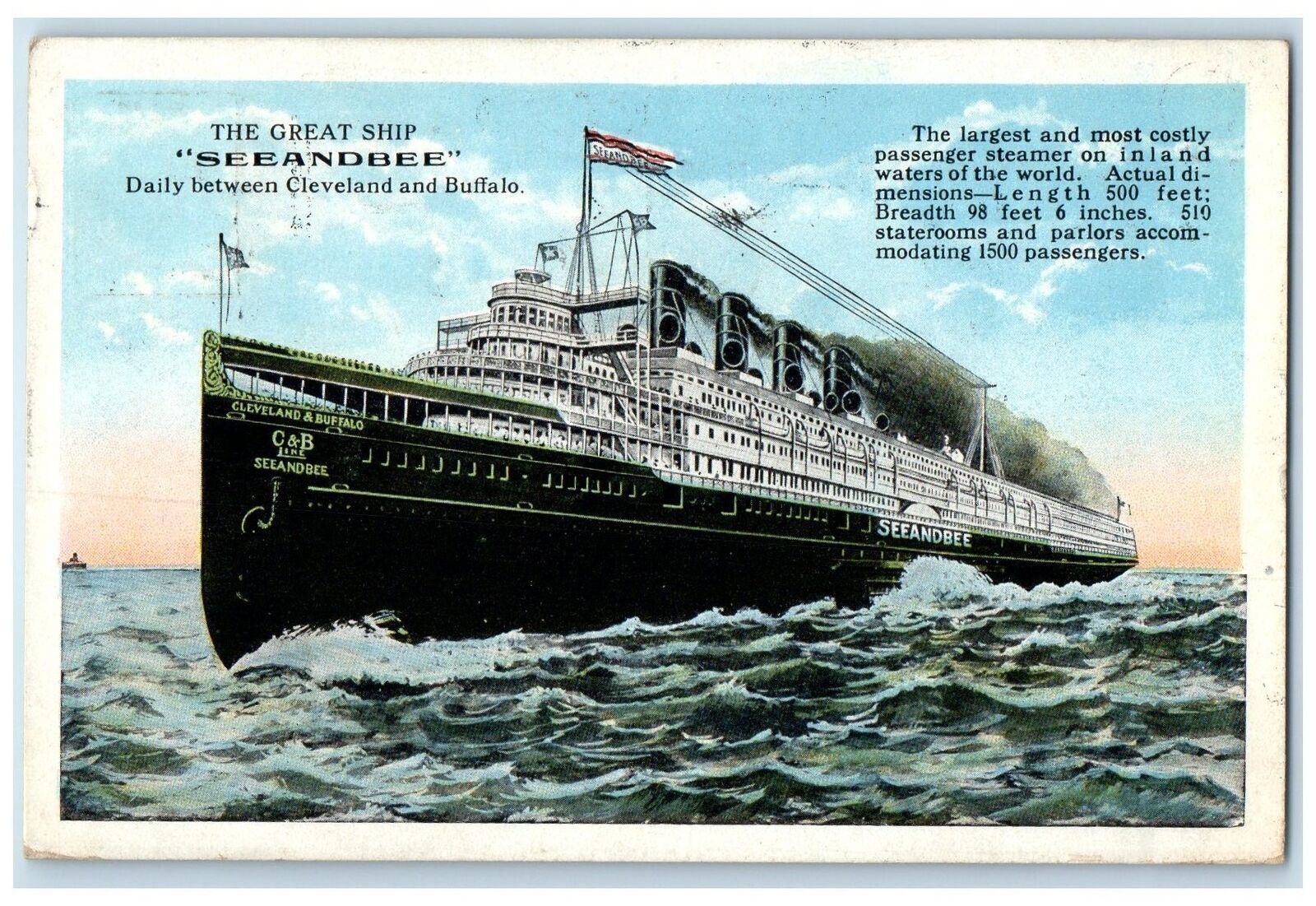 1940 The Great Ship Seeandbee Largest Passenger Steamer View Buffalo NY ...