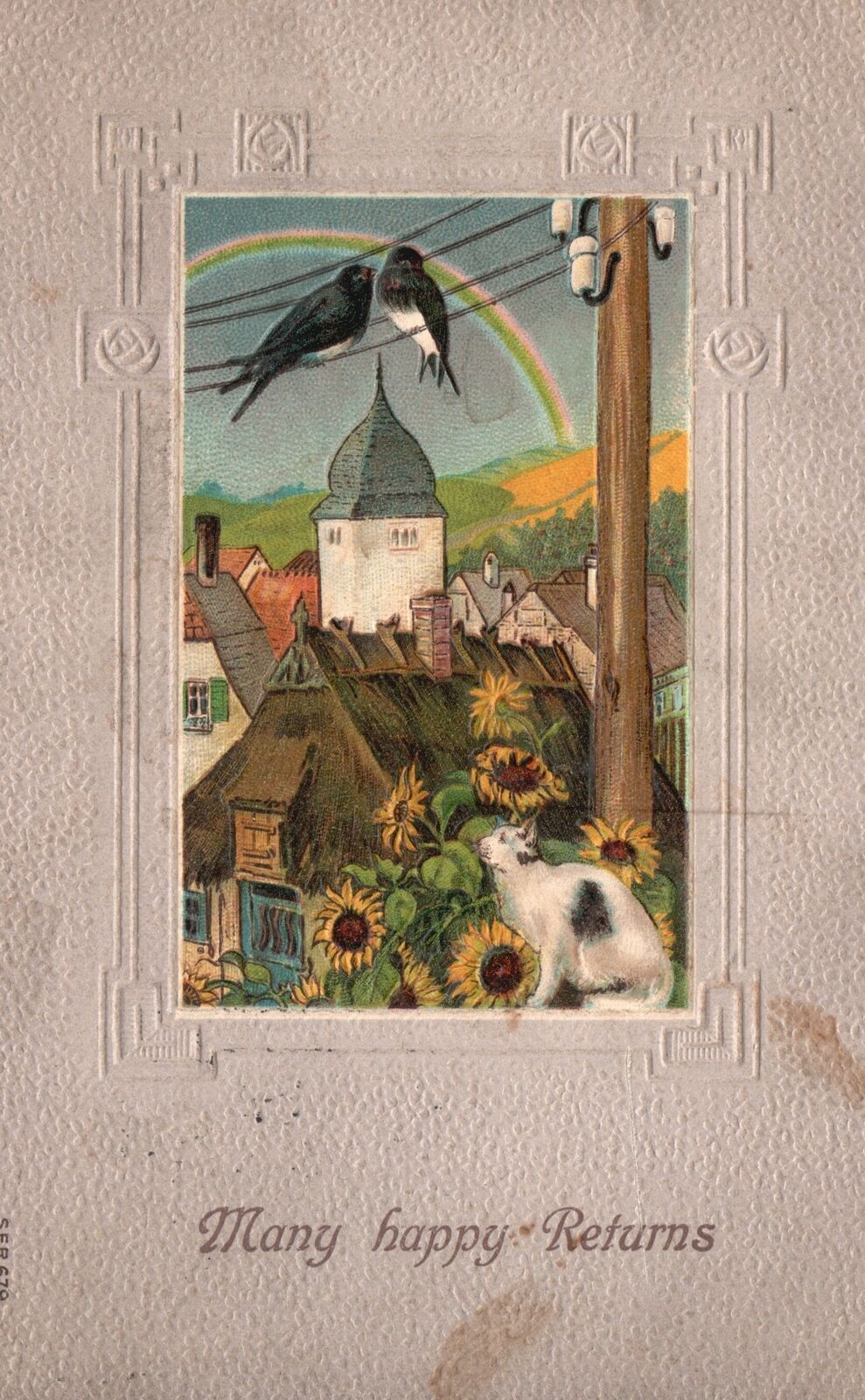 Vintage Postcard 1911 Many Happy Returns Day Greetings Birds Sunflowers ...