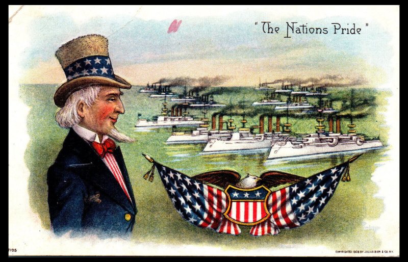 1908 "The Nations Pride" Uncle Sam US Battleships Patriotic Embossed ...