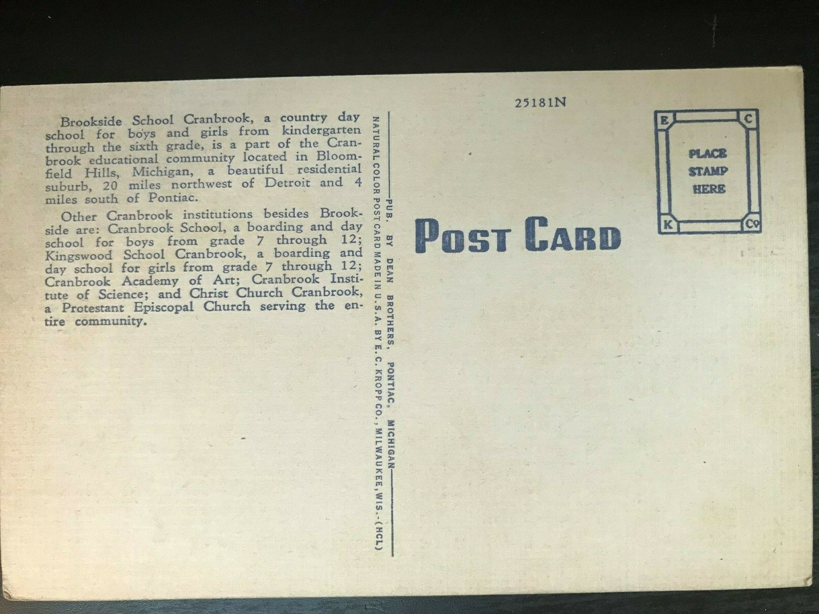 Vintage Postcard 1930-1945 Brookside School Cranbrook Bloomfield Hills ...