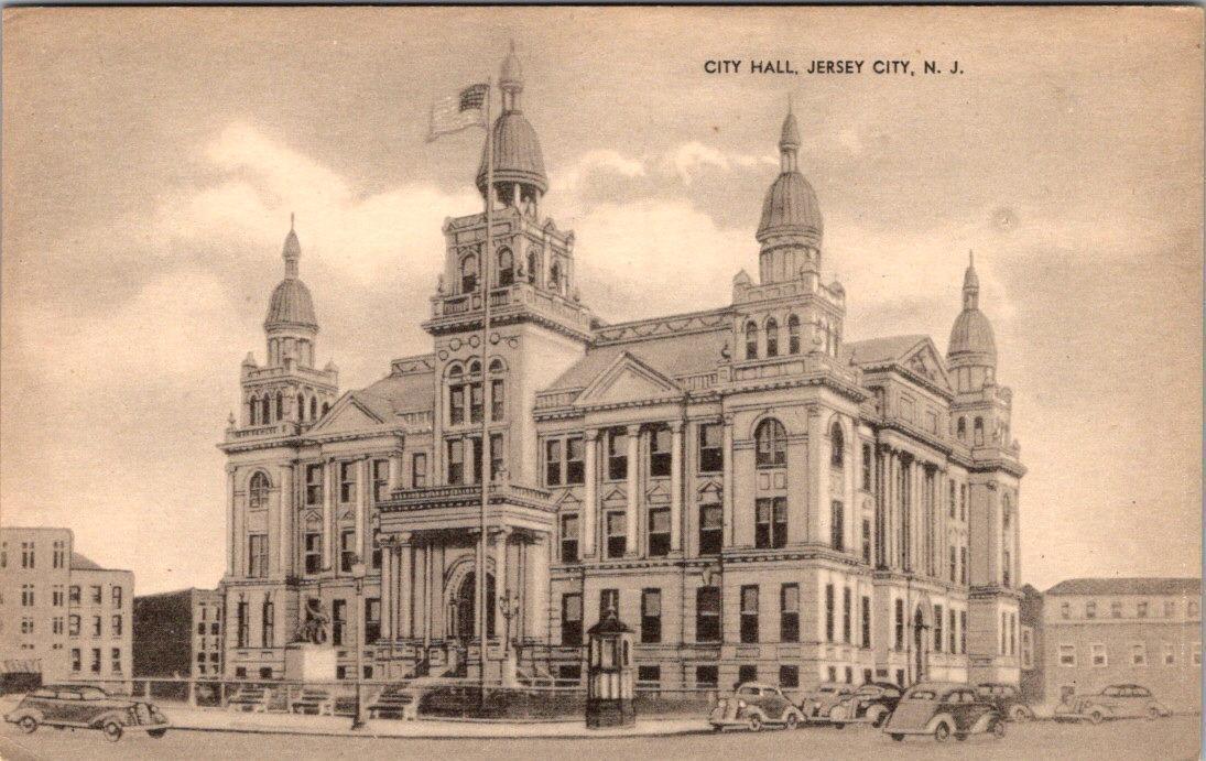 Jersey City, NJ New Jersey CITY HALL & Street View~Cars ca1940's B&W ...
