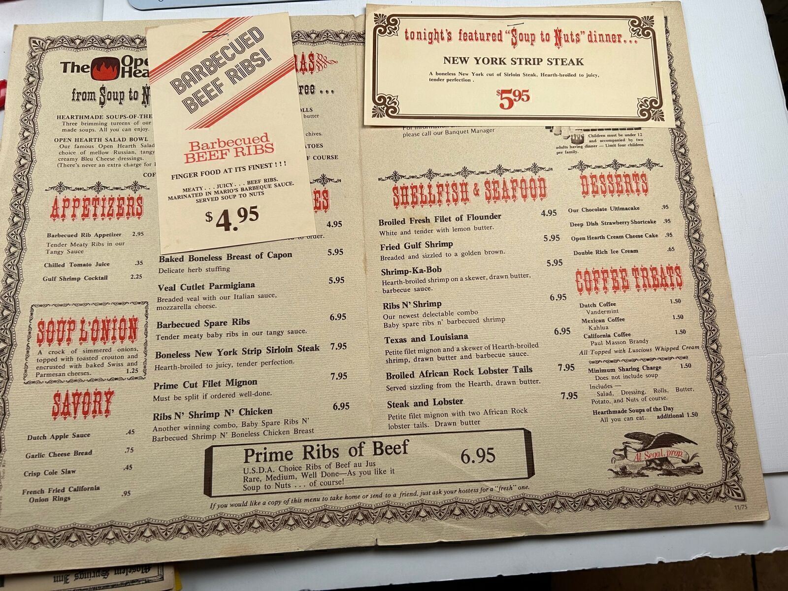 Vintage Restaurant Menu The Open Hearth | Ephemera - Other / Unsorted ...