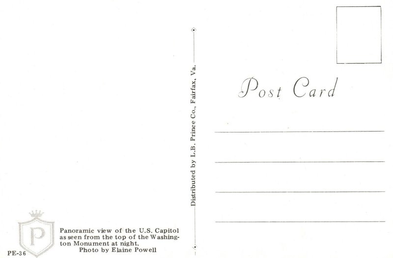 Vintage Postcard Panoramic Night View Top of Washington Monument US ...