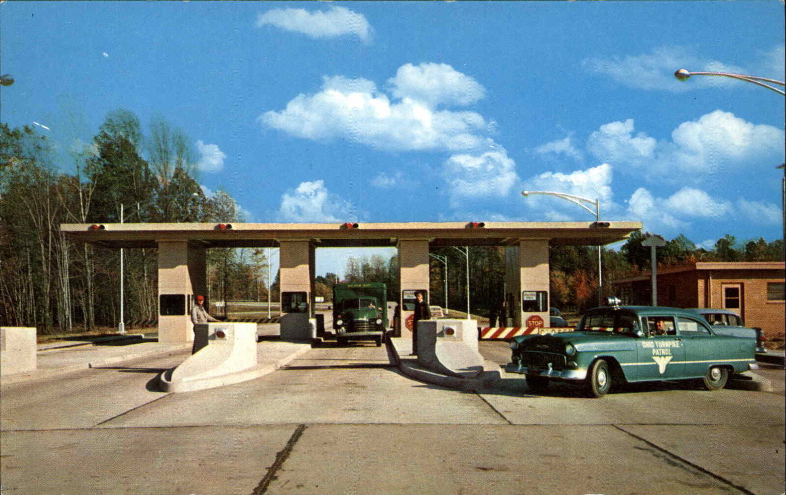 Police Car Ohio Turnpike Patrol at Toll Gate c1950s Postcard | United ...