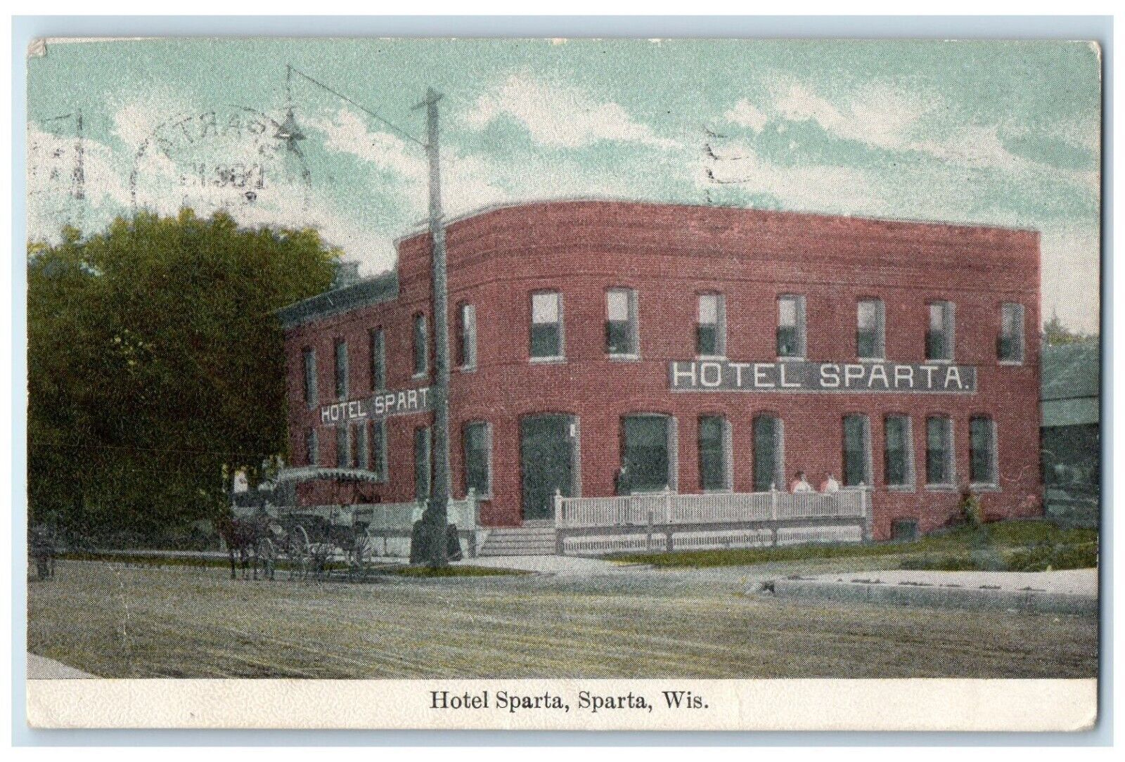 1909 Exterior Hotel Sparta Building Horse Carriage Sparta Wisconsin WI ...