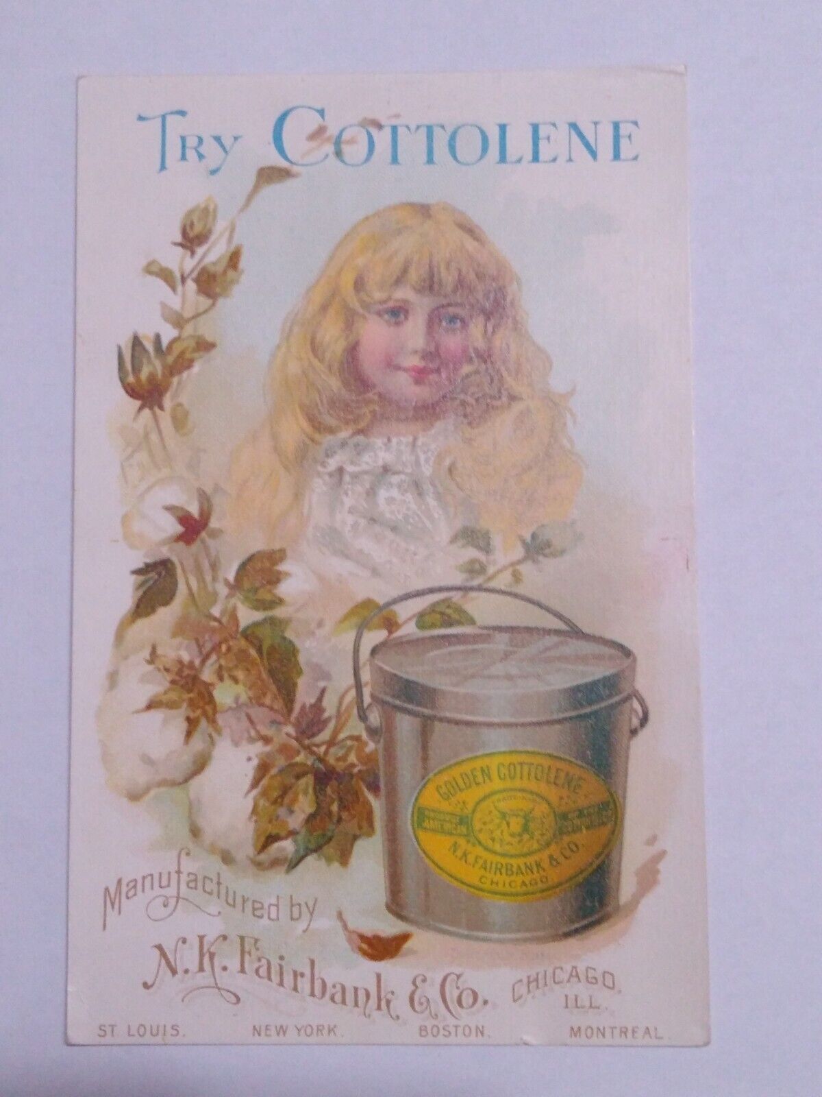 1880s Golden Cottolene Vegetable Cooking Fat Fairbank Victorian Trade ...