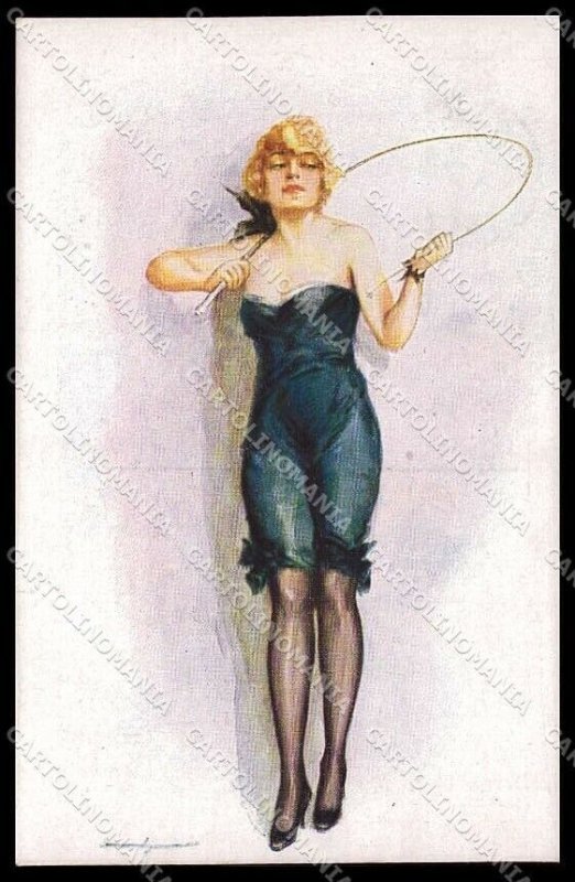 Illustratori Artist Signed Risque Lady Fashion Art Deco cartolina ...
