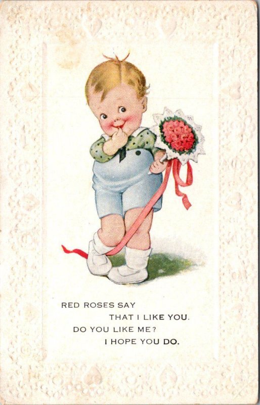 Humour Young Boy Red Roses That I Like You | Topics - Humour, Postcard ...