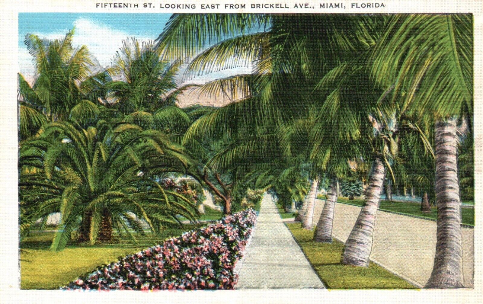 Miami, FL, Fifteenth St. East from Brickell Ave., Vintage Postcard ...