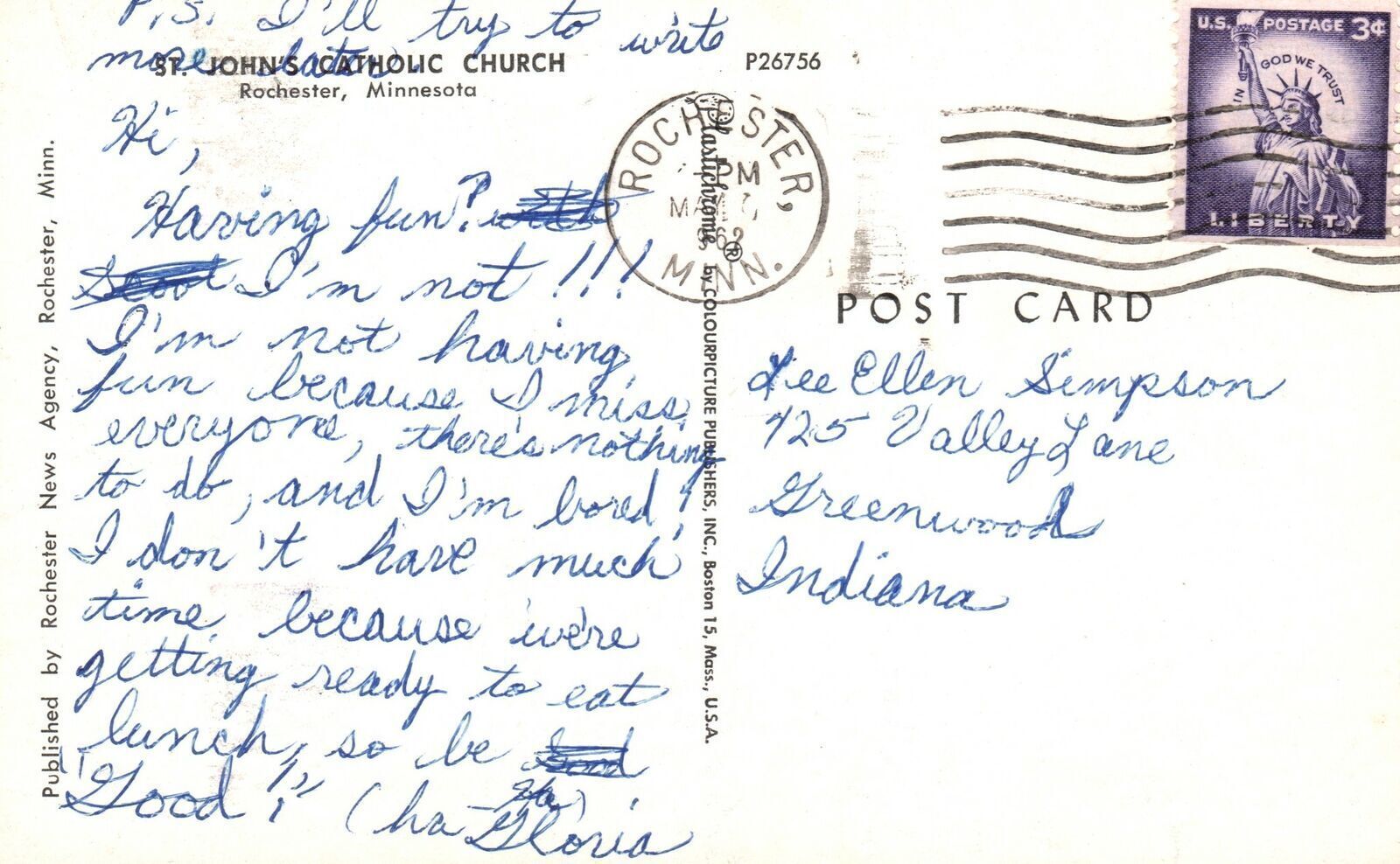 Vintage Postcard 1962 John's Catholic Church Rochester Minnesota ...
