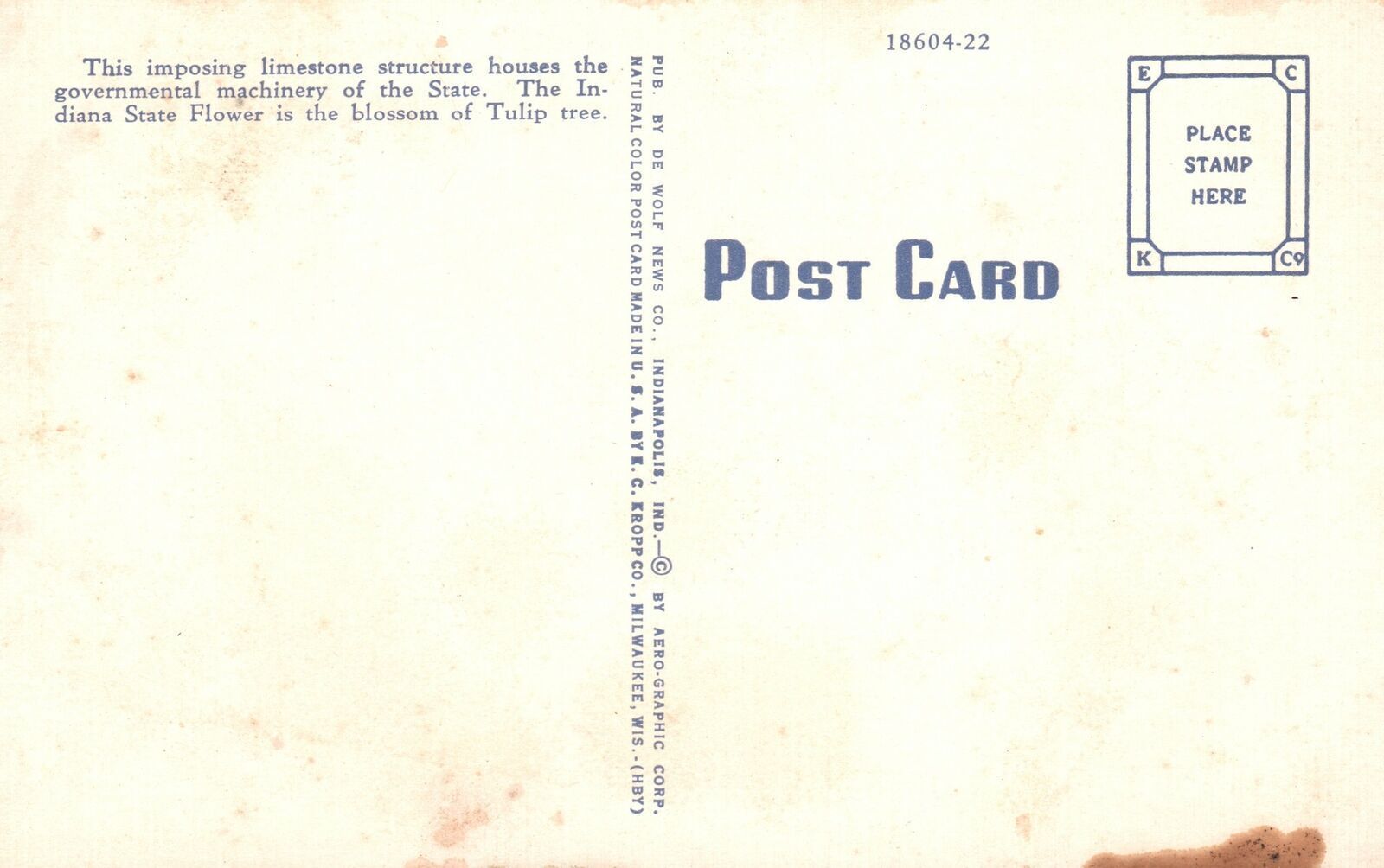 Vintage Postcard State Capitol Government Structure Indianapolis ...