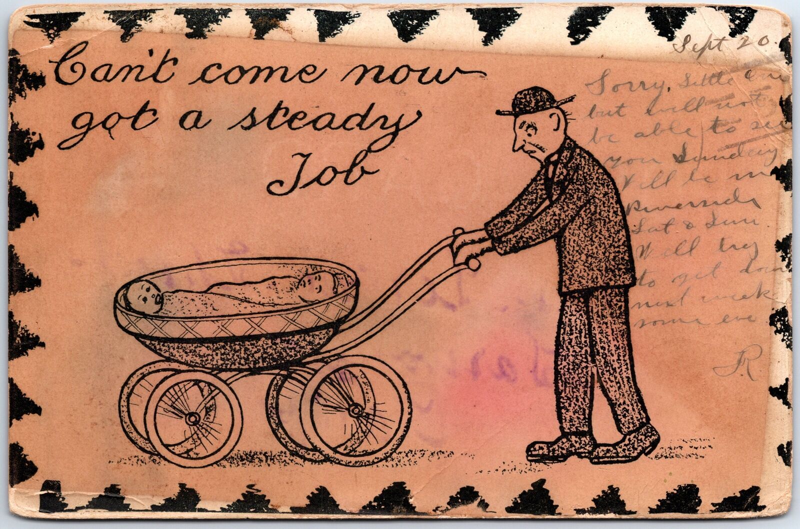 Vintage Postcard "Can't Come NOW GOT a Steady Job" Humor Posted LOS ...