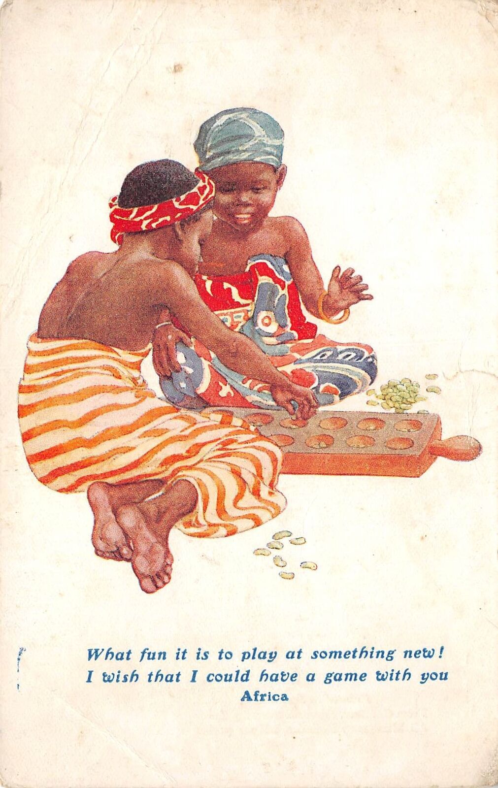 Lot327 children playing africa types folklore humour comic postcard ...