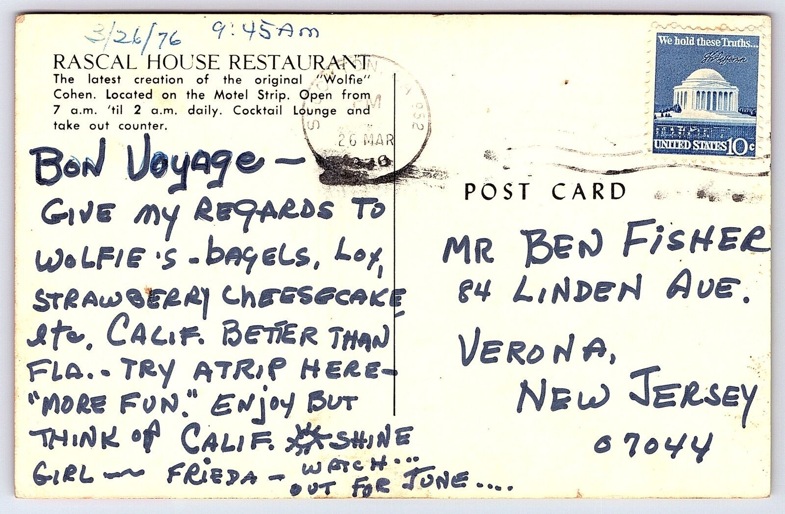 Vintage Postcard 1976 Wolfie Cohen's Rascal House Restaurant Miami ...