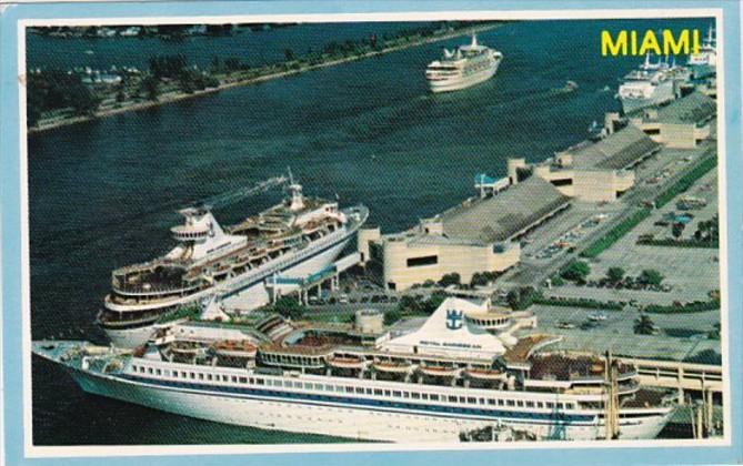 Florida Miami Cruise Ships At Seaport Docks 1985 | United States ...