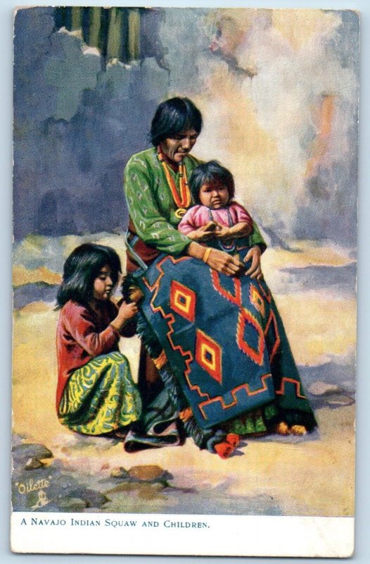 Oilette Postcard Native Arizonians A Navajo Indian Squaw And Children ...