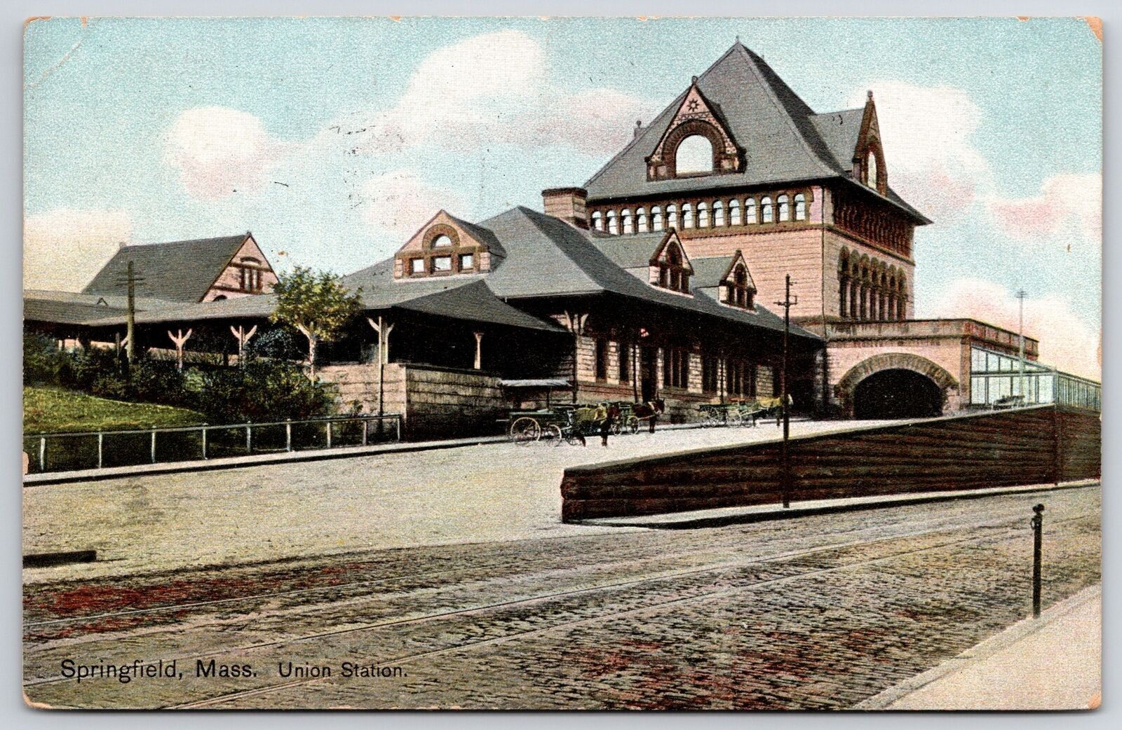 1909 Union Station Springfield Massachusetts MA Roadway Horse Carriage ...