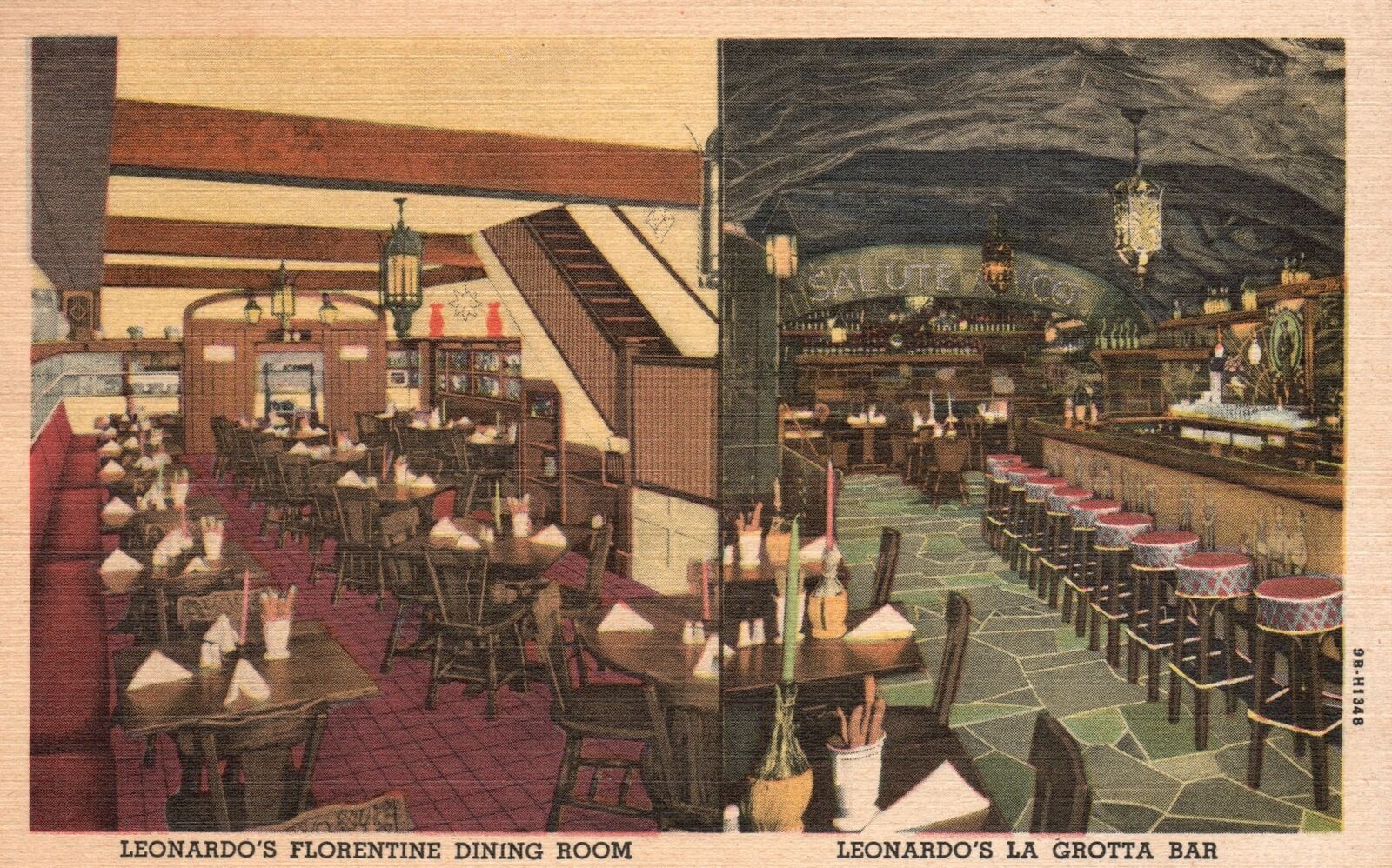 Vintage Postcard 1920's Leonardo's Florentine Dining Room & La Grotta ...