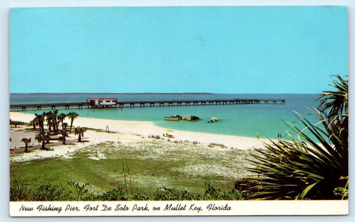 2 Postcards FORT DE SOTO, Mullet Key Florida FL ~ Beach & Fishing Pier ...